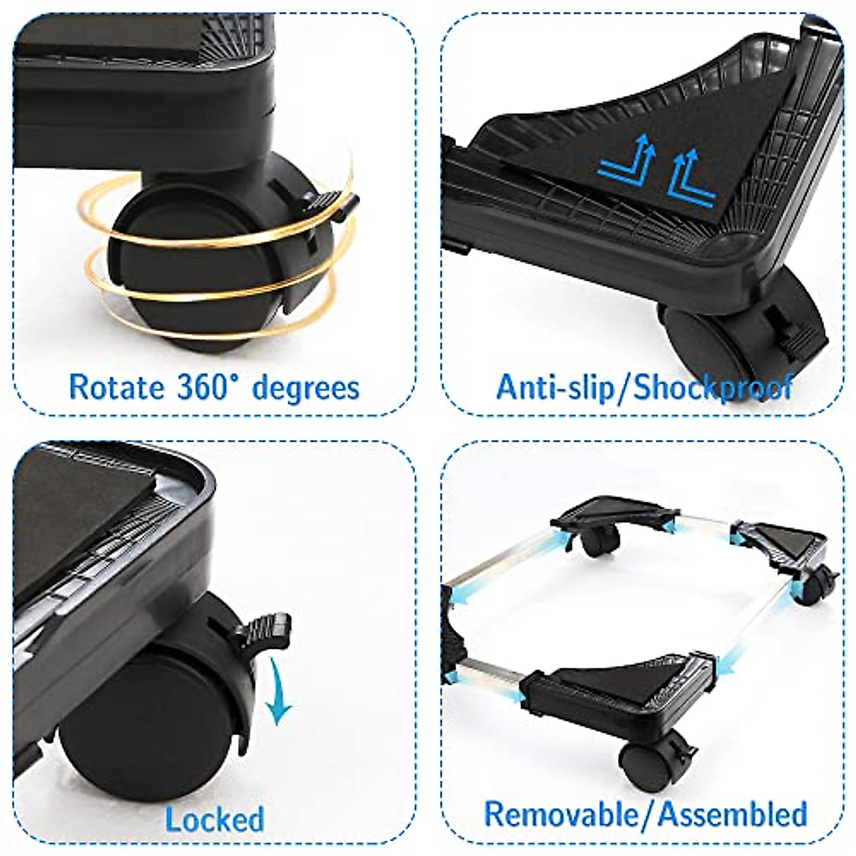 Computer Tower Stand CPU Holder Stand with 4 Mute Caster Wheels，CPU Stand for Gaming pc,Suitable for Most PC Brackets On The Carpet Floor (Black) (Black)