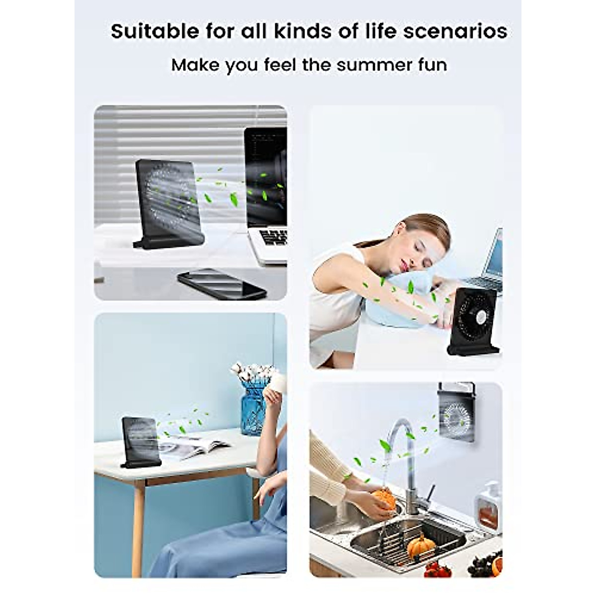 FERRISA Desk Fan, Small But Powerful, Portable Fan Battery Operated, 220° Tilt Folding Ultra Quiet mini Personal Fan, Strong Wind, 3 Speed Adjustable For Home Office Desktop Travel Camping (Black)