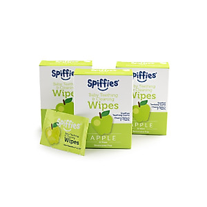 Spiffies Baby Oral Care Tooth Wipes - Gum & Teeth Wipe Tissues for Teething Relief & Cleaning Infant & Toddler Teeth - Baby Tooth Wipes w/Xylitol for Ages 0-12 Months & Up (Apple, 20 Count, 3 Pack)