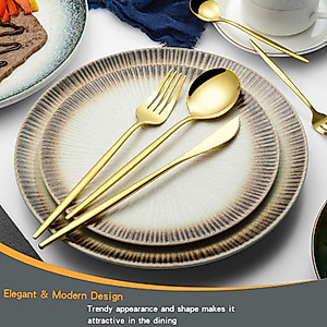 Mirror Gold Silverware Set 20-Piece, Stainless Steel Flatware Service for 4, LaienLife Unique Utensils Set with Long Fork and Spoon Teaspoon, Mirror Gold Flatware Set, Cutlery for Home Party Kitchen