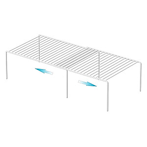 iPEGTOP Expandable Freezer Cabinet Storage Shelf, 2 Pieces Rustproof Spice Rack, Adjustable Kitchen Organizer Counter Fridge Pantry Shelf Space Saver (White)