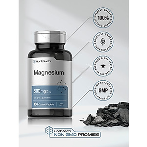 Horbäach Magnesium 500mg | 180 Caplets | Vegetarian, Non-GMO, and Gluten Free Supplement