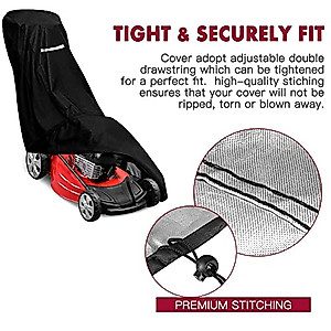Outdoors Lawn Mower Cover, Heavy Duty 420D Lawn Mower Covers Polyester Oxford Outdoor Waterproof Universal UV Dust Protection Universal Fit Push Mower with Drawstring & Cover Storage Bag (Black)