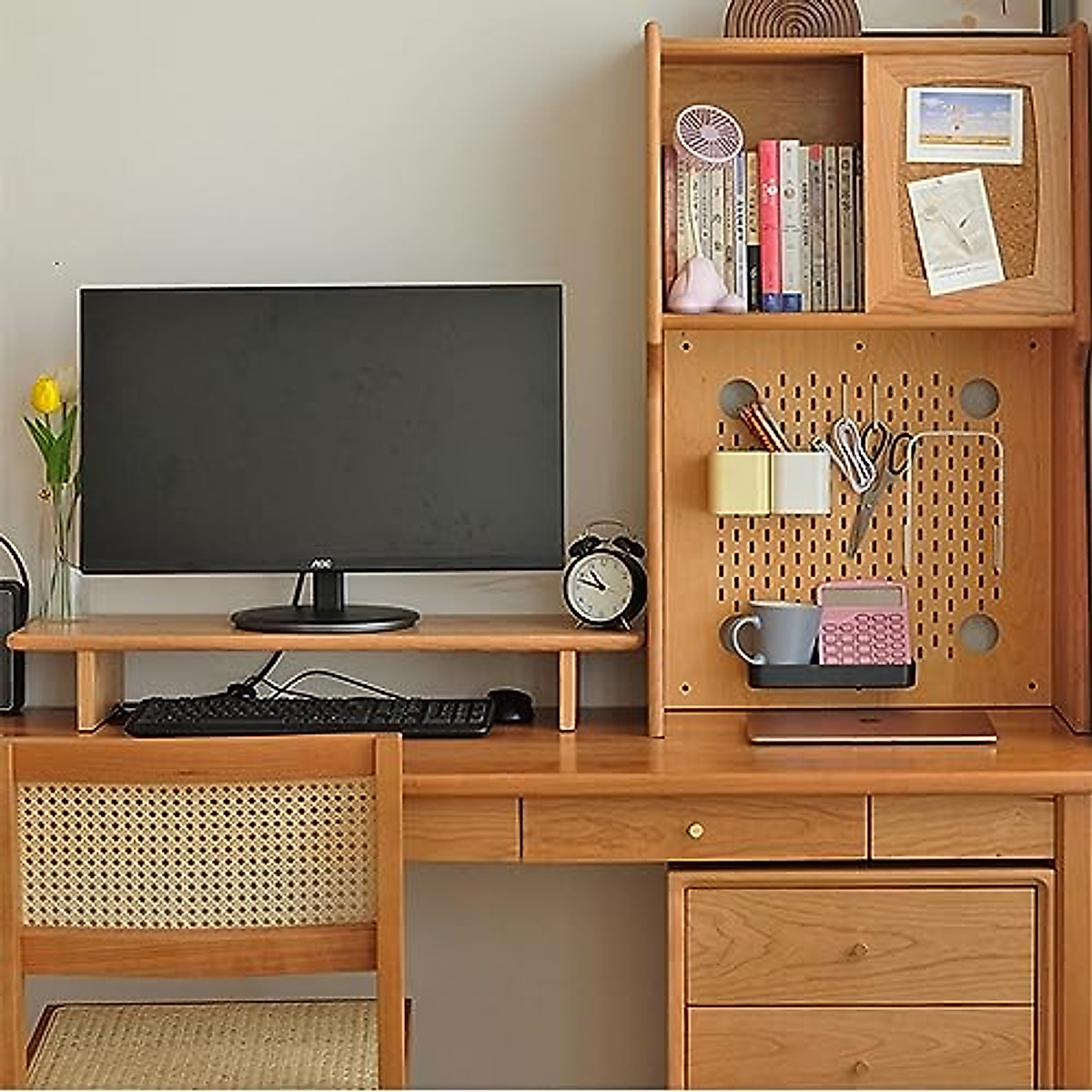 NOODCO Large Solid Wood Monitor Stand Riser Ergonomic Modern Long Computer Monitor Shelf Heavy Duty Oak Desktop Riser Desk Laptop Stand Printer Stand Organization Home Office (Size : 80cm)