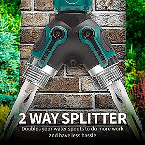 Garnen 2 Way Garden Y Hose Splitter, Heavy Duty Brass Splitter, 3/4" Spigot Adapter Connector, Comfortable Rubberized Grip with 3 Rubber Washers for Drip Irrigation, Lawns