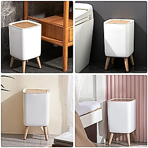 Doyingus Trash Can with Lid, 1.8 Gallon Square Plastic Garbage Can with Legs, Garbage Bin with Push Button, Modern Waste Basket for Bedroom Bathroom Living Room Office