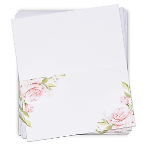 100 Floral Place Cards Pink Paper Peony Flower Wedding Seating Name Card Table Setting Folded Tent Cards for Baby Shower Dinner Weddings Reception Tables Placement Party Decorations 2 x 3.5 Inch