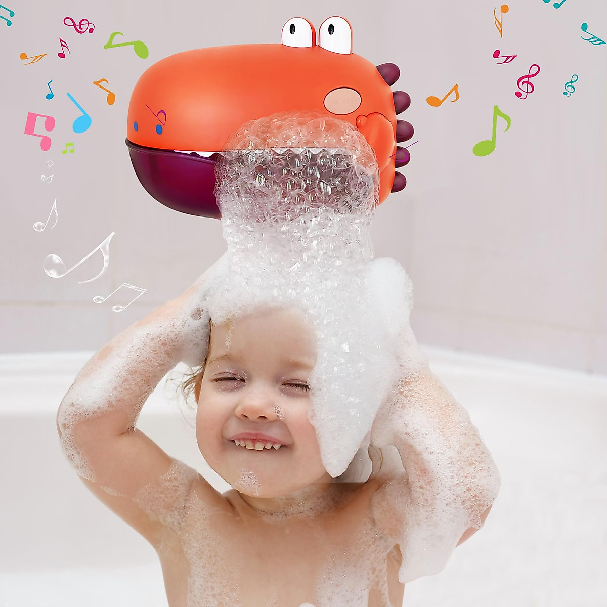 LZZAPJ Bath Toys for Toddlers 1-3，Dinosaur Bath Bubble Maker，Infant Shower Bath Toys for Kids 2-3-4 Years Old，Babies Bathtub Toys Gift for Boys Girls (Orange)