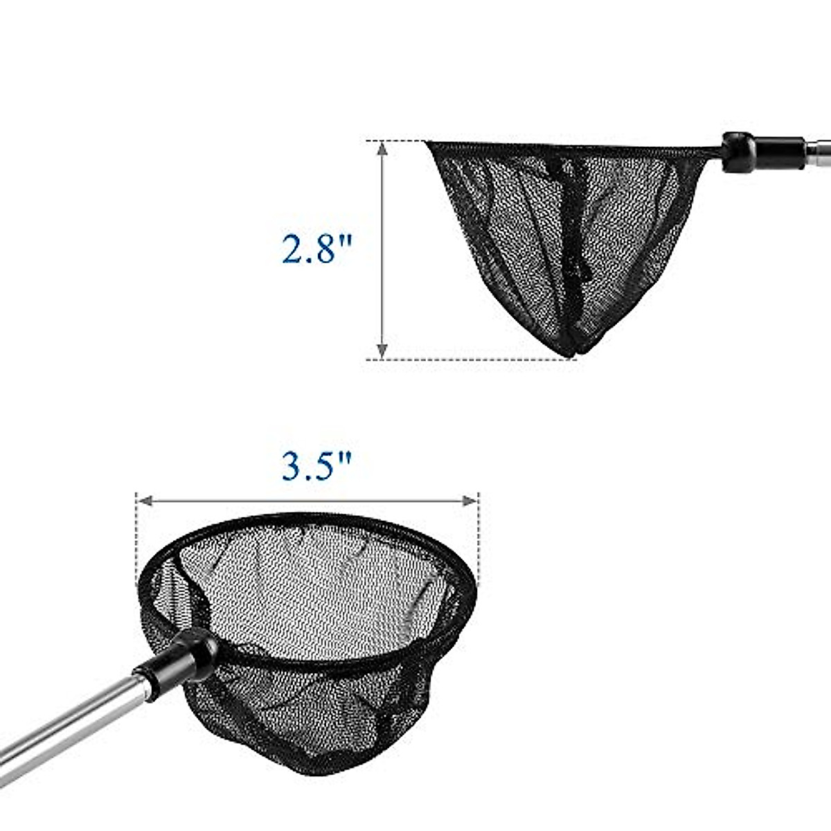 Lpraer Aquarium Fish Net 3.5" Round Fish Net with Extendable 9.8"-24.4" Telescopic Stainless Steel Long Handle Fine Mesh Fish Net for Fish Tank