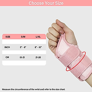 HYCOPROT Wrist Brace Night Wrist Sleep Support Splint Compression Sleeve Adjustable Straps for Wrist Pain Relief, Carpal Tunnel, Arthritis, Tendonitis, Fitness (Pink, S/M-Right Hand (Pack of 1))