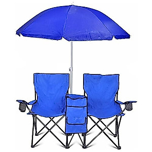 GoTeam Portable Double Folding Chair w/Removable Umbrella, Cooler Bag and Carry Case - Green