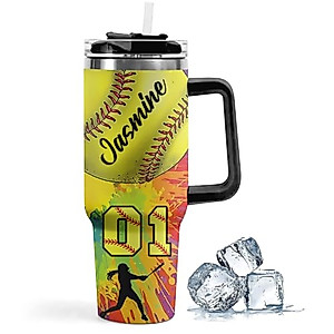 Catygift - Colorful Softball Player - Gift For Sport Lover - Personalized Customized 40oz Tumbler With Handle Can Change Color