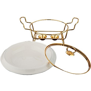 HONHPD Ceramics Chafing Dishes & Food Warmers, Household Gold Plated Buffet Server Warming Tray with Food Pan, Fuel Holder and Lid, for Wedding, Parties, Banquet, Catering Events,12.5INCH