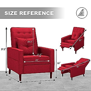 XSPRACER Push Back Recliner Chair, Lounge Chair for Bedroom, Living Room Chair, Linen, Red, Single One