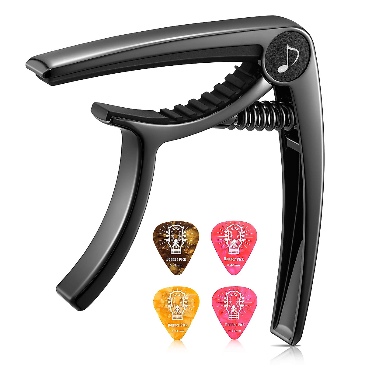 Donner Guitar Capo for Electric and Acoustic Guitar DC-2, Ukulele Capo Black with 4 Picks