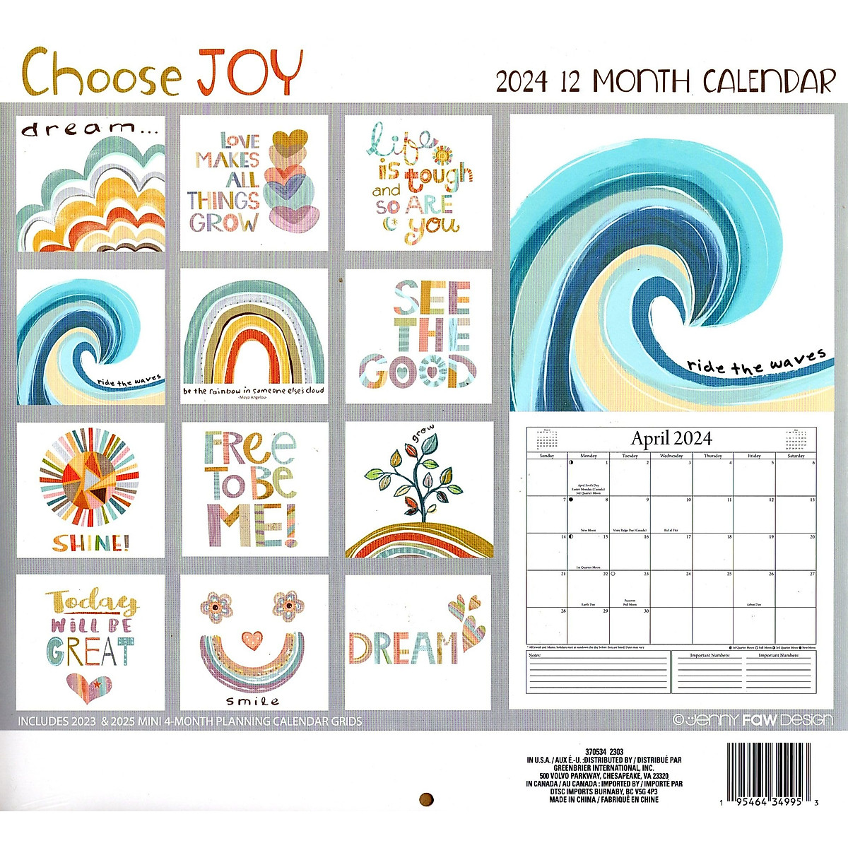 Choose Joy - 2024 12-Month Wall Calendar + Pocket Planner (Pack of 2)