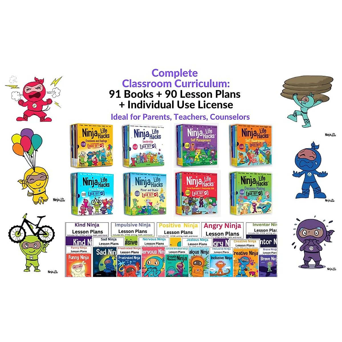 Ninja Life Hacks Emotions and Feelings 8 Book Box Set (Books 1-8: Angry, Inventor, Positive, Lazy, Helpful, Earth, Grumpy, Kind)