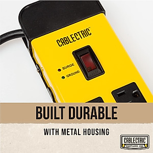 10 Outlet Heavy Duty Surge Protector Power Strip - Industrial Black and Yellow Metal Surge Protector with 15 Foot Extension Cord | Cablectric is an American Owned Brand