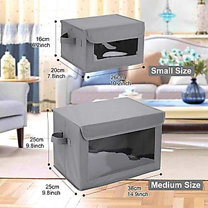 DIMJ Closet Bins with Lid, Collapsible Storage Bins with Window, Linen Closet Organizers and Storage Baskets with Handles, Fabric Storage Bins for Closet Shelves,Light Grey Medium 6 Packs