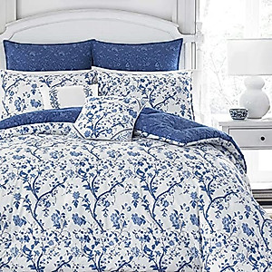Laura Ashley Home - Elise Collection - Luxury Ultra Soft Comforter, All Season Premium Bedding Set, Stylish Delicate Design for Home Décor,Blue, Twin