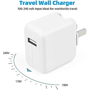 USB Wall Charger Block Compatible with iPad iPod iPhones, 12W 2.4A Portable Charger Adapter Plug Compatible with iPad 4 3 2 /Mini/Air 2 /Pro, iPhone 11 /X Xs Max XR /8/7 /6 6s Plus