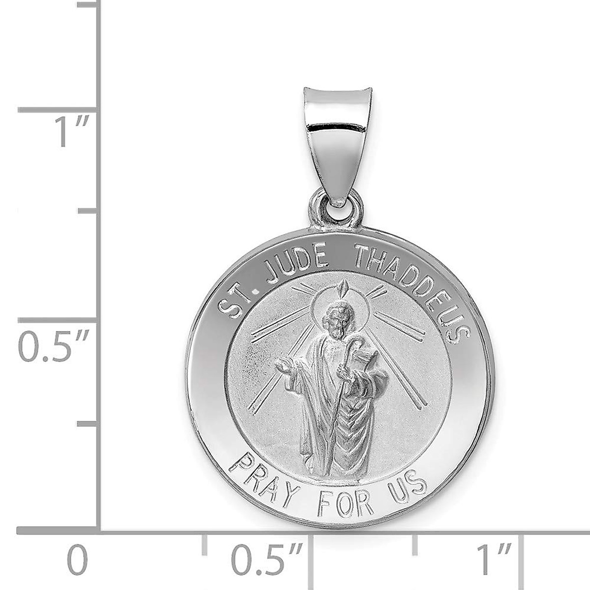 Sonia Jewels 14k White Gold Catholic Patron Saint Jude Thaddeus Medal Brushed Matte Finish Pendant Charm - 21mm x 19mm
