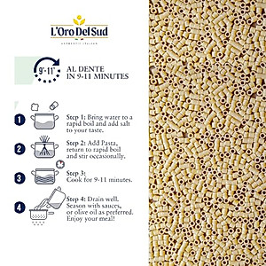 Organic Ditalini Pasta, 4 pack, 100% Durum Wheat, Ditali Italian Pasta, Tubetti Premium Quality Product of Italy 16 Ounce (4 Pack) by L'Oro del Sud.