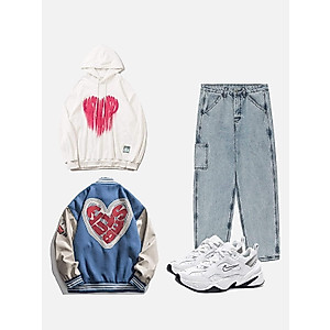 Aelfric Eden Men's Letter Foaming Love Print Varsity Jacket Vintage Graphic Baseball Jacket Unisex Coats Streetwear