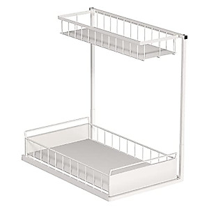 Under Sink Organizers and Storage, Pull Out Cabinet Organizer with Sliding Shelf 2 Tier Under Cabinet Storage Multi-purpose for Under Kitchen Bathroom Cabinet Organizer (White)