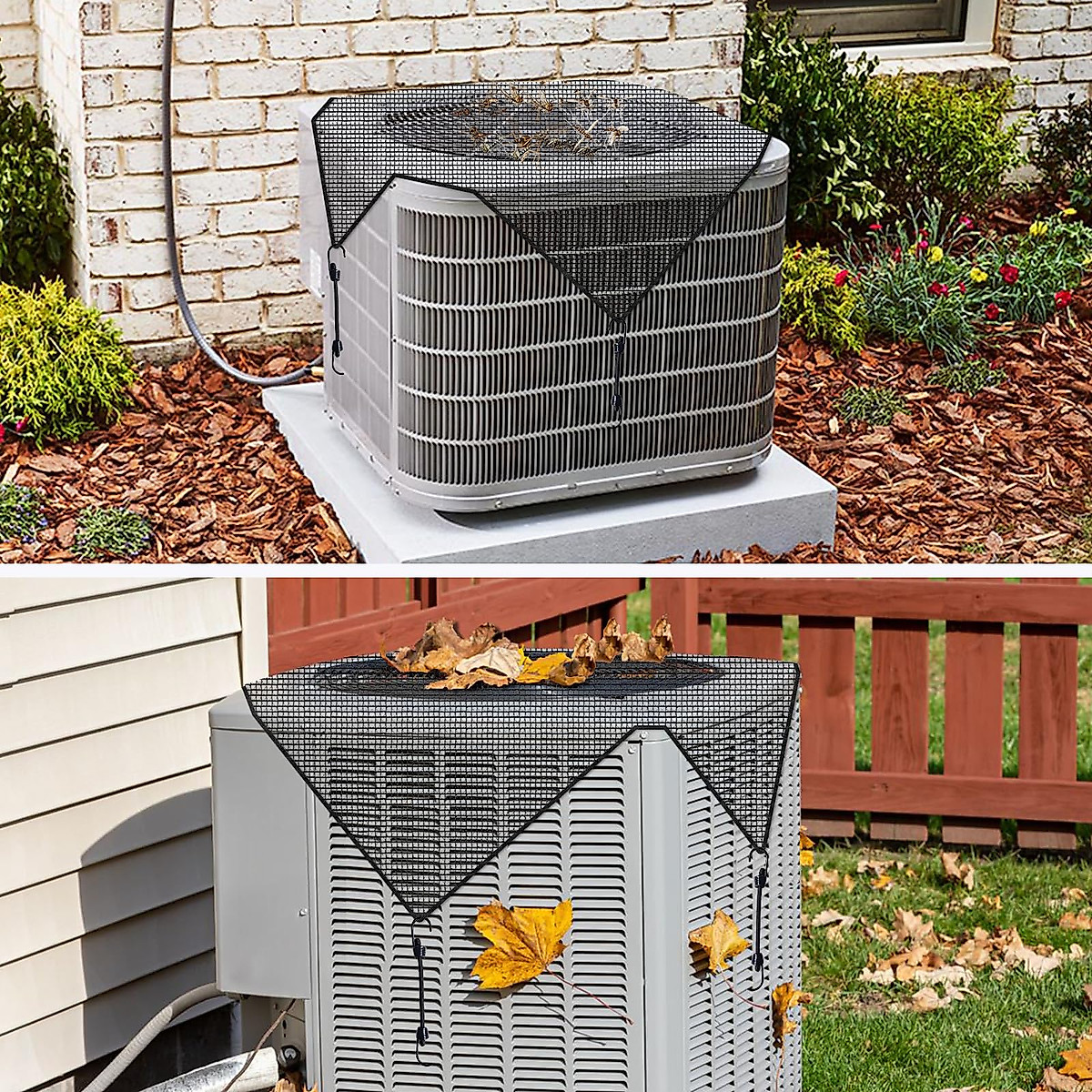 COARBOR 32"x32" Outdoor AC Unit Cover Mesh Outside Air Conditioner Compressor Condenser Defender Cover Dog Playpen Cover with 4 Bungee Cords