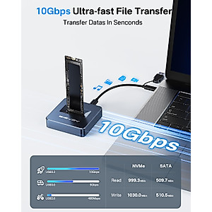 ACASIS NVME SSD Reader Adapter, Aluminium Alloy Housing Fast Heat Dissipation, NVME to USB Docking Station, M.2 SSD to USB Adapter 10Gbps, Support M.2 (M Key) NVMe SSD and (B+M Key) SATA-Based SSD