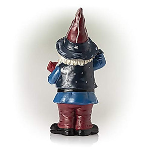 Alpine Corporation 12" Tall Outdoor Patriotic Garden Gnome Saluting Yard Statue Decoration