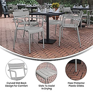 Flash Furniture Nash Commercial Grade Steel Indoor-Outdoor Stackable Chair with 2 Slats and Arms, Set of 4, Silver