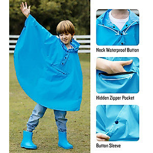Lightweight Kids Rain Poncho Jacket Waterproof Outwear Rain Coat Blue X-Large