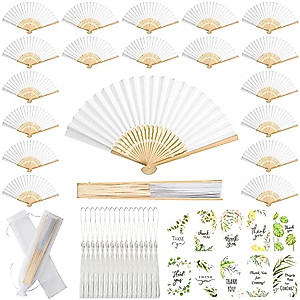 100 Set Folding Fans Wedding Fans Bamboo Hand Held Sandalwood Fans with Thank You Cards, Tassels and Gift Bags for Wedding Guests Party Favors Bridal Shower Dancing Church Home Decoration