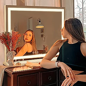Sucedey Vanity Mirror with Lights, 23" x 18" Makeup Mirror, Hollywood Mirror with 3 Color Modes & Adjustable Brightness, Detachable 10x Magnification and USB Charging Design (White)