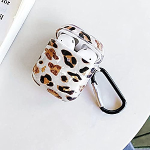 2019 Newest AirPods Case,J.west Luxury Sparkle Bling Leopard Print Cheetah Pattern Translucent Soft TPU Case Cover for Girls Women Shockproof Cover Accessories Kit for AirPods 1st/2nd Charging Case