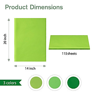 Simetufy Green Tissue Paper for Gift Bags, 115 Sheets of 14 x 20 Inches Christmas Green Wrapping Paper, 3 Colors Gift Wrapping Tissue Paper Bulk for DIY Crafts Birthday Wedding Saint Patrick's Day