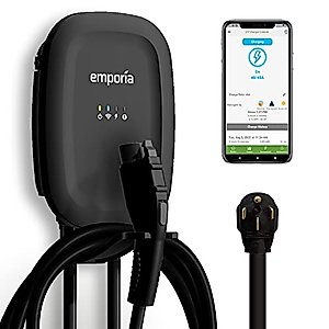 Emporia Level 2 Electric Vehicle (EV) Charger 48 Amp / 11.5kW / 240V | WiFi Enabled EVSE | UL Listed/Energy Star | NEMA 14-50 Plug or Hardwired | Indoor/Outdoor | 24-Foot Cable