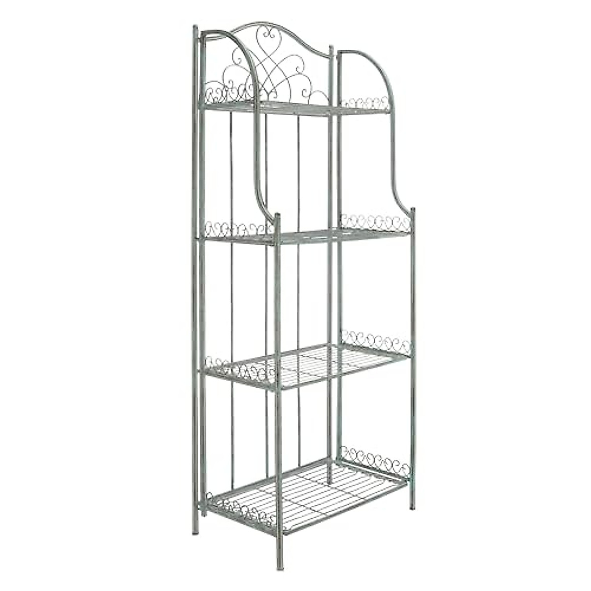 SAFAVIEH Outdoor Collection Amaris Victorian Antique Dark Green Wrought Iron 4-Tier Baker's Rack
