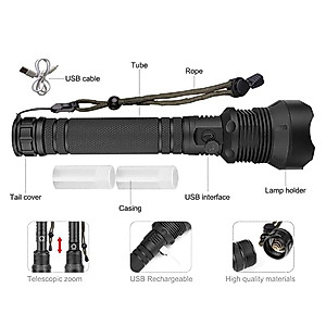 POCKETMAN Super Bright Flashlight 5000 Lumens Flashlight with 3 Light Modes for Camping Hiking and Home Emergency(Battery not Included)