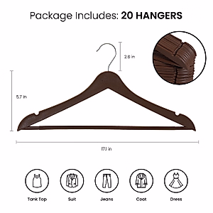 D'orcia Home Clothes Hanger - Heavy Duty Durable Coat and Clothes Hangers - 20 Pack Clothes Hangers Plastic - Non-Slip Clothes Hangers - Wood Look Space Saving Hangers - 360 Degree Swivel Hook (Brown)