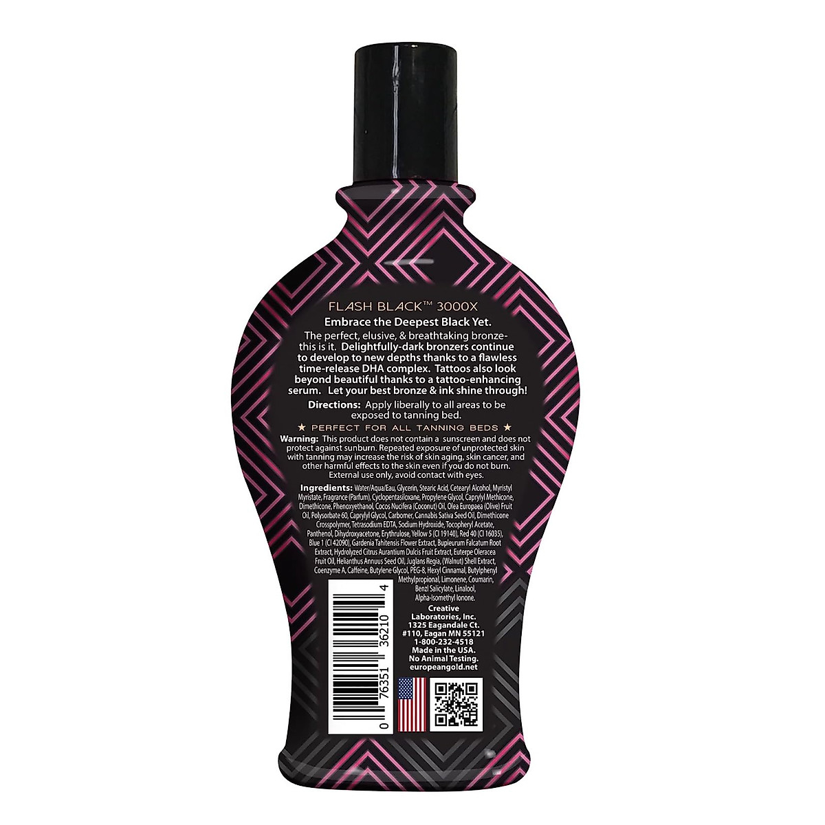 European Gold Flash Black 3000X Indoor Tanning Lotion with Time-Release DHA Bronzers, 12 oz