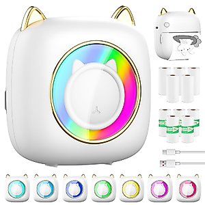 WOVTE Mini Sticker Printer, Portable Bluetooth Thermal Printer with 10 Rolls Thermal Paper, Smal Print Pod, Inkless Pocket Printer for iPhone & Android, Suitable for Notes Memo Kids Gift, White