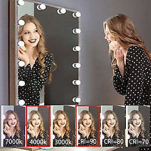 AIBOO LED Vanity Mirror Lights Kit, Stick on Dimmable Makeup Lights, 12V Mirror Lighting Strip Fixture for Vanity Dressing Table, Bedroom Wall Lights,CRI>90 (4000K Natural White,10 Bulbs)