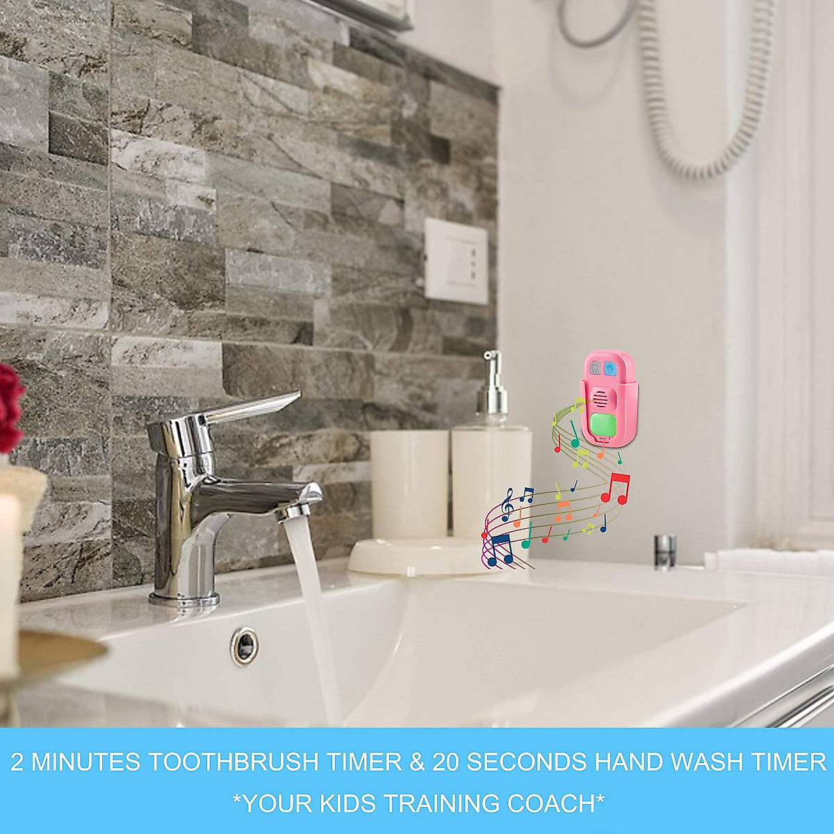 BIGMONAT Hand Washing Timer for Kids, Musical Teeth Brushing Timer for Boy and Girl, Stick on Bathroom Timer for Children Training Coach, AAA Battery Operated, 12 Songs, Sound Volume Adjustable Pink