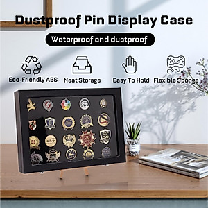 Dustproof Pin Display Case, 28x20x5cm Shadow Box Frame with Locking Buckle, Sponge Lining Medal Collection Display with Glass Door, for Enamel Pin, Badge, Military Medals, Beach Tags, Jewelry