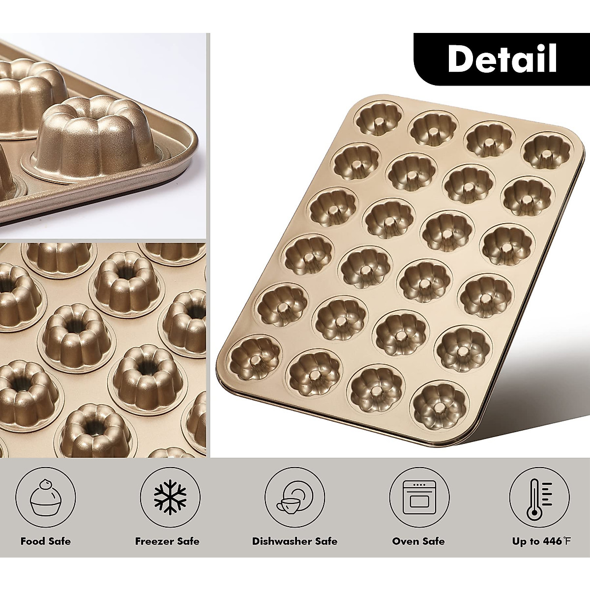 Webake Mini Fluted Tube Cake Pan, 24-Cup Non-stick Bite Size Bundtinis Petite Fluted Cake Mold Heavy Gauge Carbon Steel Baking Tray Set of 2