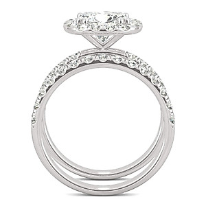 Charles & Colvard Created Moissanite 8mm Round Cut Bridal Ring Set for Women | 2.87 cttw DEW | Lab Grown | Solid 14K White Gold with Rhodium | Size 9