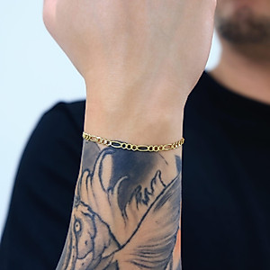 Nuragold 14k Yellow Gold 3.5mm Solid Figaro Chain Link Bracelet, Mens Womens Jewelry 7" 7.5" 8" 8.5" 9"
